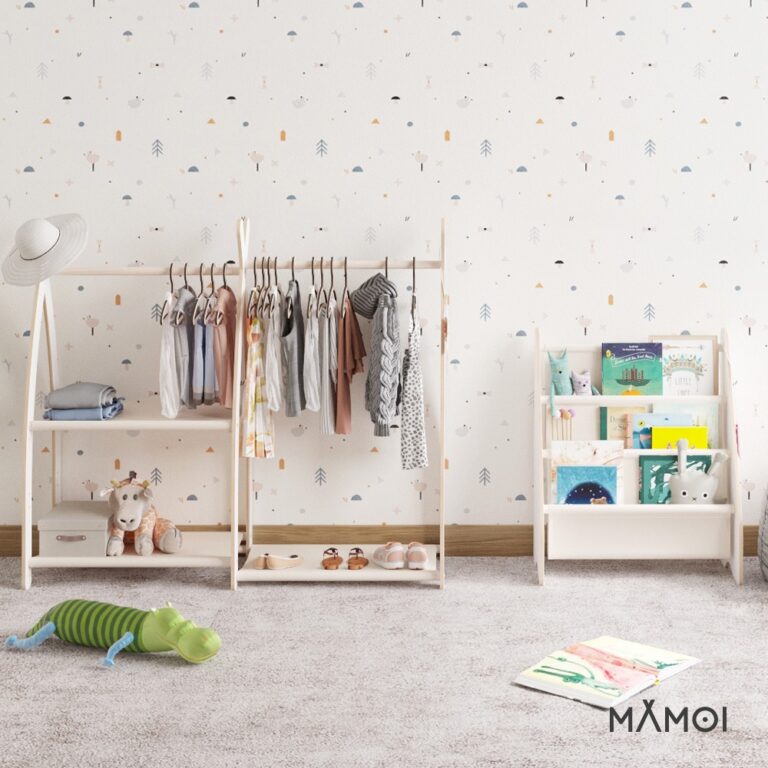 MAMOI® Children clothes rail Beige 95x106x32cm | Dressing up rail for ...